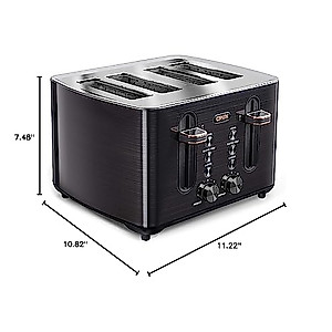 Crux 4-Slice Toaster with Extra Wide Slots & 6 Setting Shade Control, Black Stainless Steel