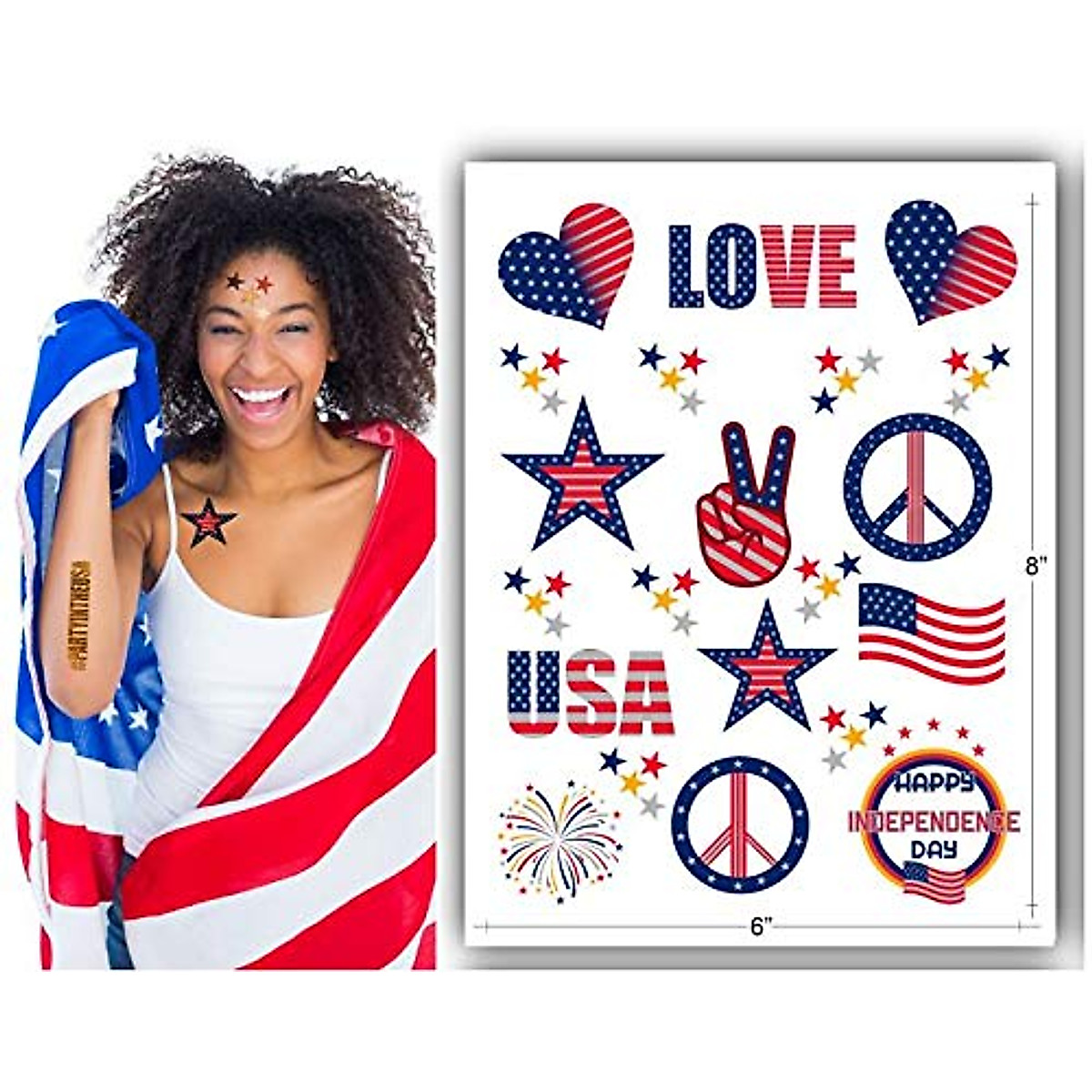 Terra Tattoos Assorted Temporary Tattoos Designs Party Favors Costumes Goody Bags Adults Kids Waterproof Temporary Tattoos (4th of July)