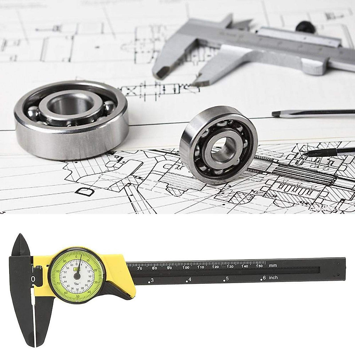 Depth Gauge Plastic Dial Vernier Caliper Professional Micrometer High Precision Measuring Tools with Round Dial for Machinists Woodworkers Craft(Yellow)