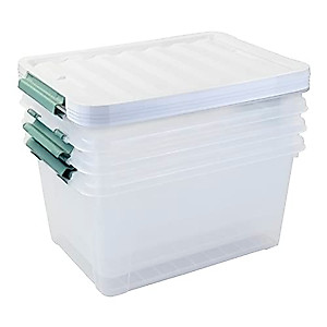 Parlynies 4-Pack Large Stackable Storage Boxes, 35 Quart Plastic Storage Bins with Lid, Clear