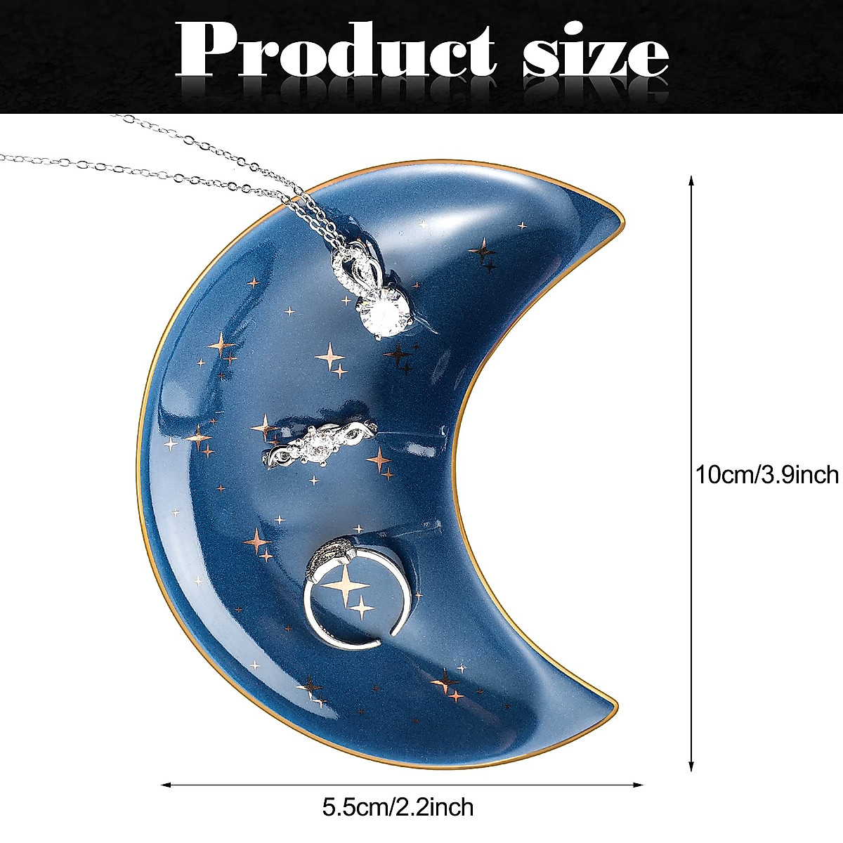 Patelai 2 Pieces Moon Trinket Tray Jewelry Dish Tray Jewelry Plate Trinket Dish Trinket Tray Ring Ceramics Jewelry Dish Gifts for Rings, Earrings, Bracelets, Necklaces, Crystals Stones