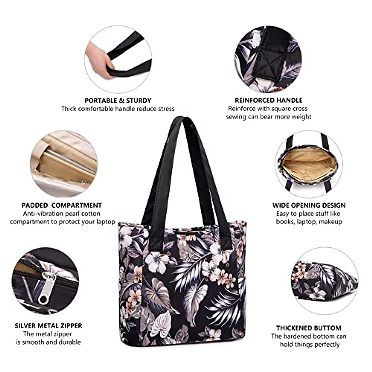 Muzale Women Tote Bag - Laptop Tote Bag with Zipper Pocket Lightweight Shoulder Bag Handbag Purse for Work Gym Beach Travel