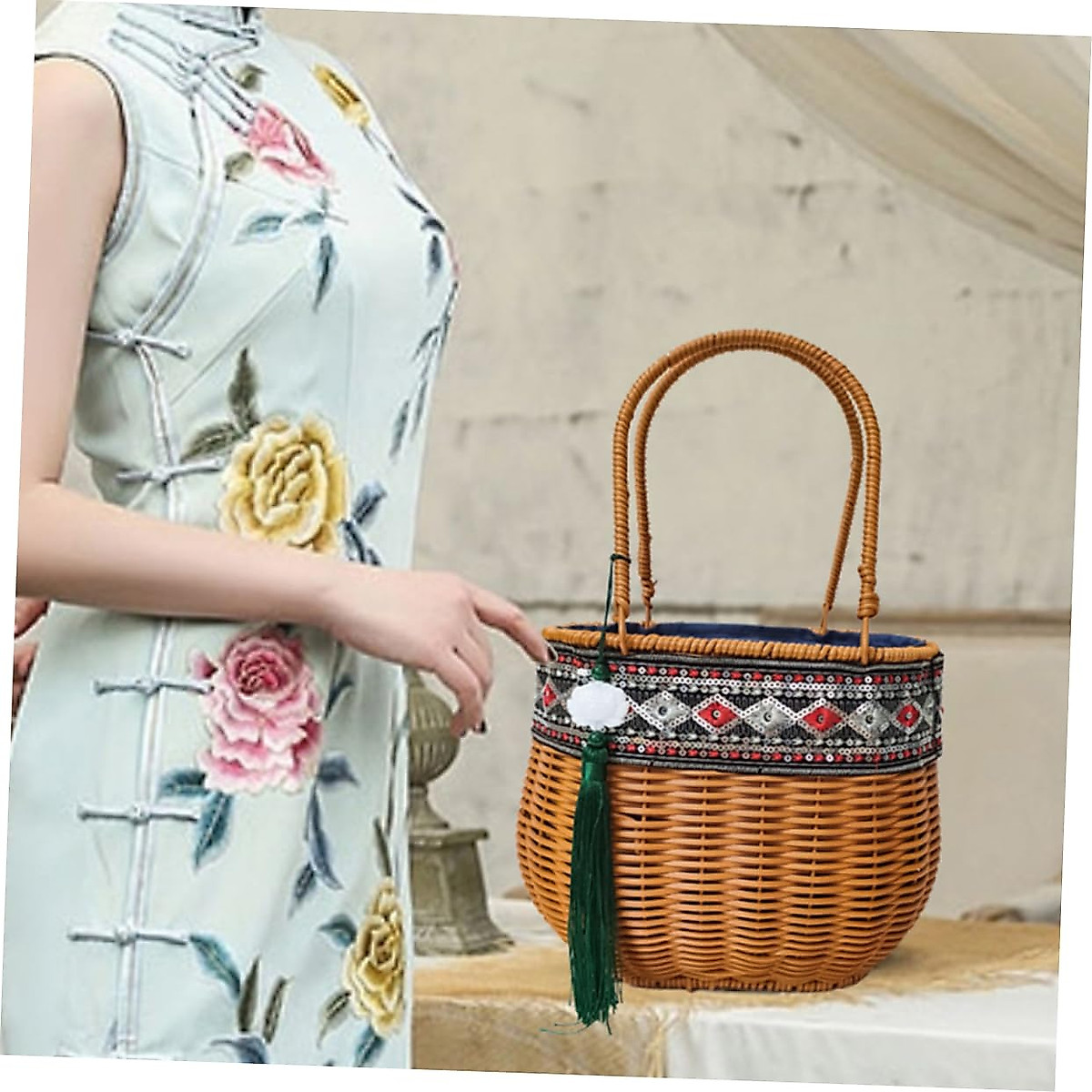 BESTOYARD Rattan Handbag Natural African Basket Toy Magazine Storage Fair Trade Basket Seagrass Belly Basket Market Basket with Handle Flower Girl Basket To Weave Pp Groceries