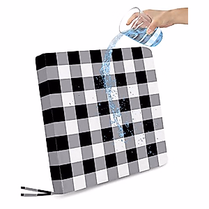 Prime-Home Indoor/Outdoor Waterproof Seat Cushion Cover, Black and White Buffalo Plaid Patio Chair Seat Cushion Slip Cover 4 Pack Chair Cushion Cover with Ties 20''x18'' Farm Style