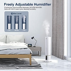 9L Large Humidifiers for Bedroom - Cool Mist Humidifier with 3 Mist Speeds, Remote Control, Top Fill Design, 360° Nozzle, 24H Timer | Whisper-Quiet Tower Design for Baby, Home, Adults, Plants
