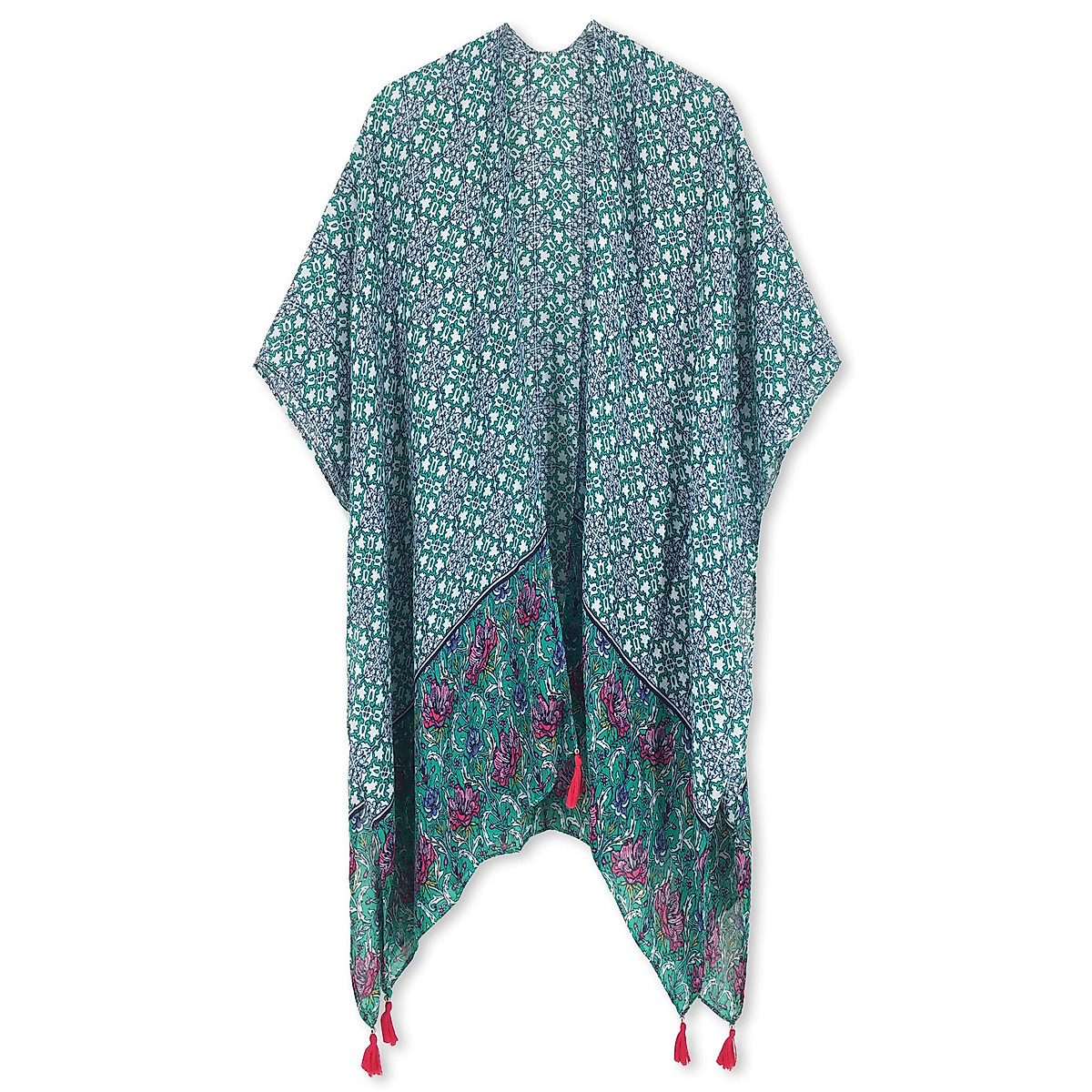 Moss Rose Women's Beach Cover up Swimsuit Kimono with Bohemian Floral Print, Loose Casual Resort Wear