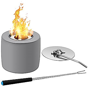Tabletop Fire Pit with Roasting Stick Extinguisher Cover Tabletop Rubbing Alcohol Fireplace Concrete Outdoor Indoor Fireplace Portable Fire Bowl for Patio Balcony Garden Indoor Outdoor Decor Heater