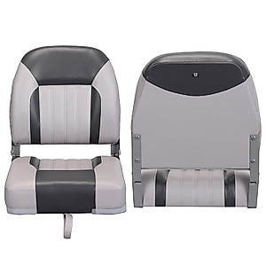 Leader Accessories A Pair of Elite Low/High Back Folding Fishing Boat Seat (2 Seats) (Charcoal/Gray)