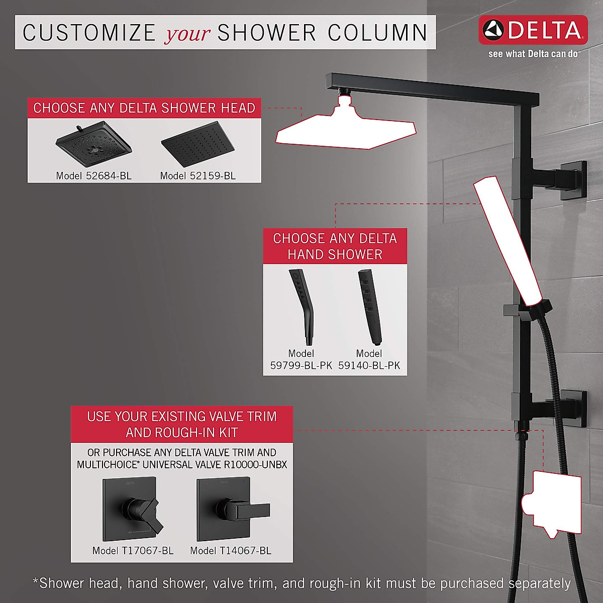 DELTA FAUCET 58410-BL Emerge 18" Angular Shower Column, Matte Black