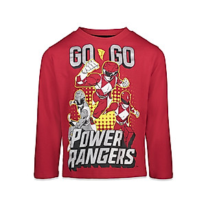 Power Rangers Big Boys 2 Pack Long Sleeve Graphic T-Shirt Red Grey 7-8