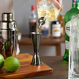 Viski Japanese Style Double Jigger for Cocktails, Bar Kit Essential, 1oz and 2oz with Interior Measurements, Stainless Steel with Gunmetal Finish,Black