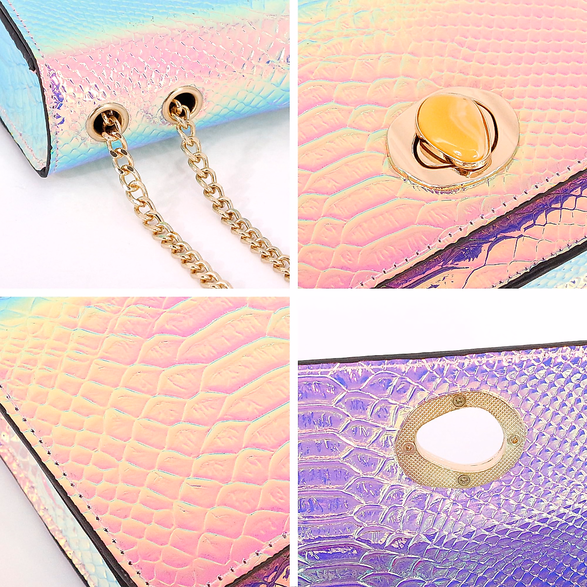 Segreto Women Hologram Evening Bag Handbag Holographic Shoulder Bag Chain Purse Crossbody Bag for Party(Purple)