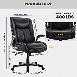 COLAMY Big and Tall Office Chair 400lbs, Large Heavy Duty High Back Executive Computer Office Desk Chair Flip-up Arms Wide Thick Seat for Home Office, Black