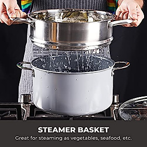 Non-Stick Pots and Pans Set 13pcs Cookware Set, Steamer Basket, Stockpot with Lid, Saucepan with Lid, Fry Pan, Saute Pan for Daily Cooking, Grey