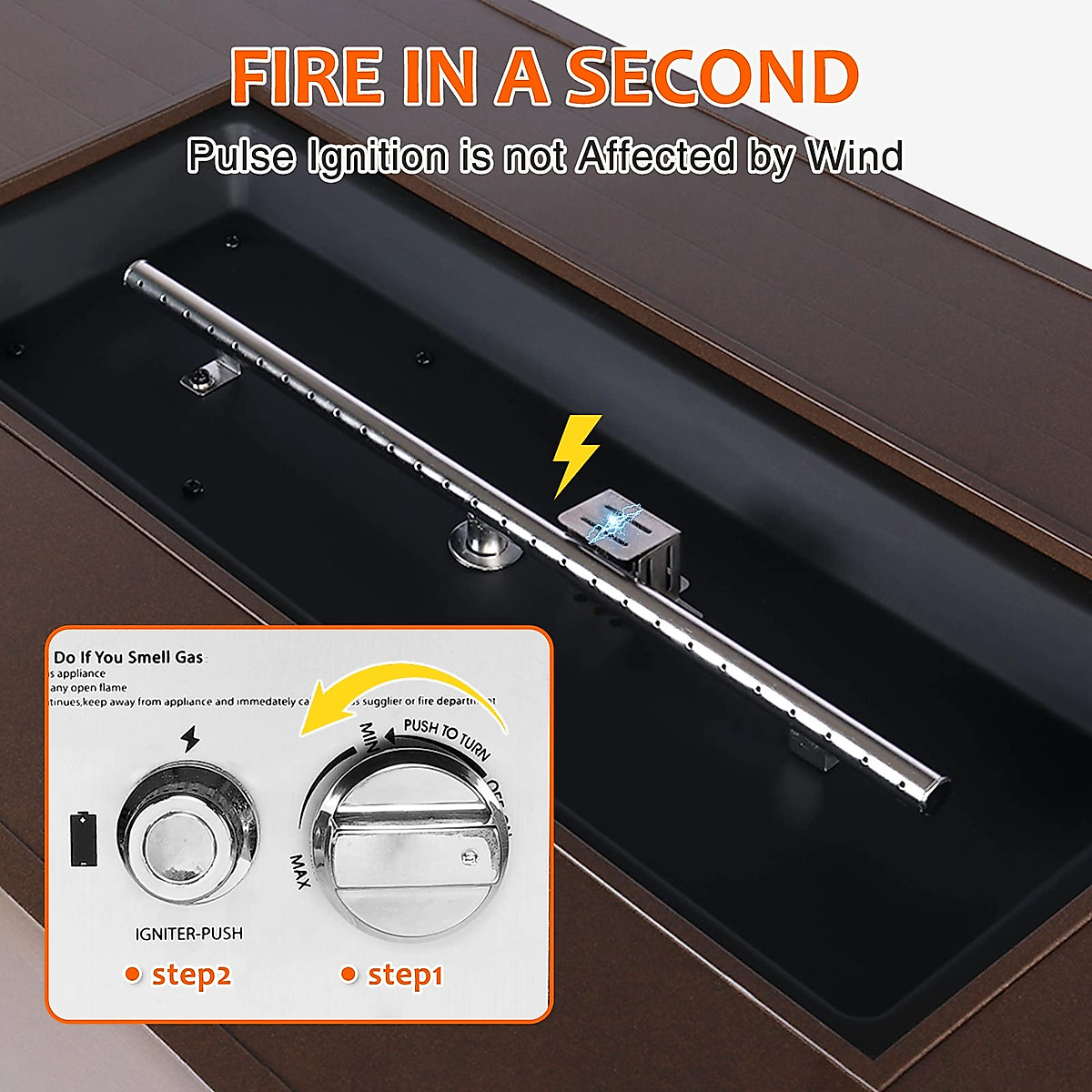 SINGLYFIRE 44 Inch Gas Fire Pit Table 50,000BTU Propane Fire Pit with Cover, Lid and 8.8lbs Lava Rock Fire Table for Patio, Deck, Garden, Backyard (Brown&Imitation Wood Grain)