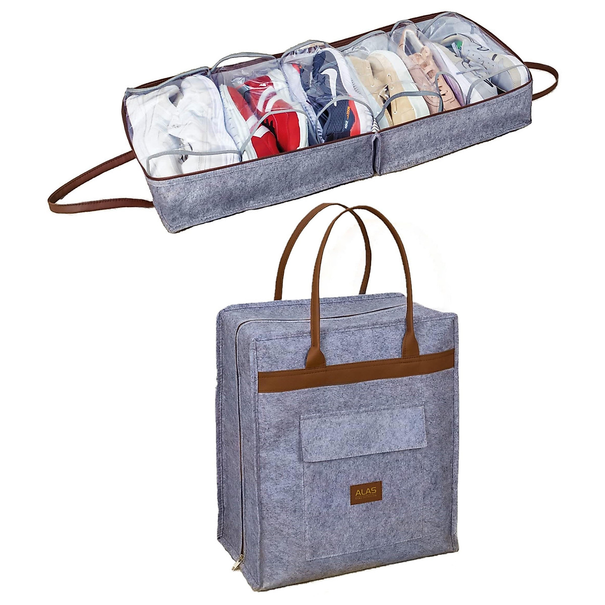 6 Pairs Shoe Bag for Travel Dark Gray Felt Blend Fabric - Travel Storage Bags for Luggage - Shoe Bag for Travel - Shoe Packaging Organizer Storage Bag - Shoe Bag with Luggage Case - Dark Gray