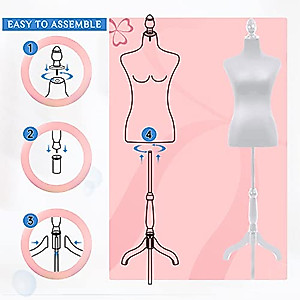 Dress Form Mannequin Torso with Wooden Tripod Stand, 50-63 inch, Adjustable Height for Clothing Display, Sewing, Photographing, Portable Female Body Shape,White
