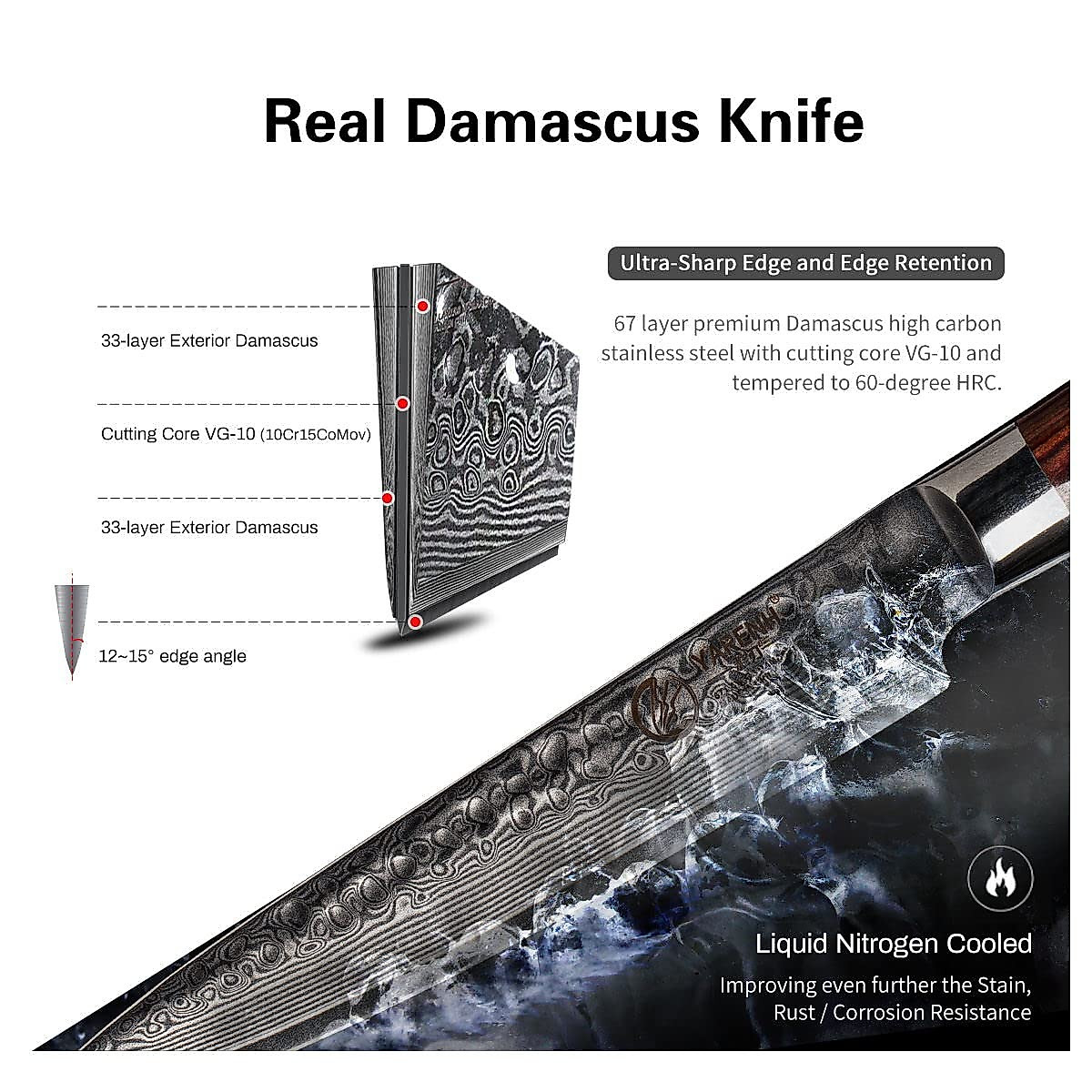 YARENH Kitchen Knife,Fruit Knife 5 inch,Damascus Steel Blade,High Carbon,67 Layers,Full Tang,Kitchen Utility Knife for Professional Chef,Pakka Wood Handle,Gift Box Packaging, HYZ-Series