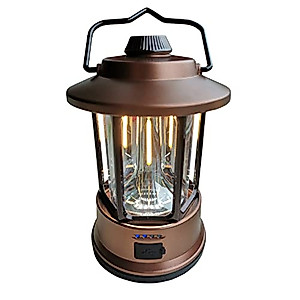 Goldengulf USB Rechargeable Super Bright Retro Campsite Lantern Outdoor Camping Hiking Fishing Tent Night Light Lamp Stepless Dimming 3 Modes Adjustable Waterproof (White)