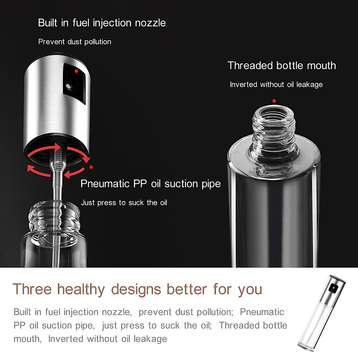 Mr WEI Olive Oil Dispenser Bottle, Olive Oil Spray, Oil Dispensing Cruets, Oil Spray Bottle for Kitchen Baking, Cooking, Salad, BBQ. Stainless Steel.