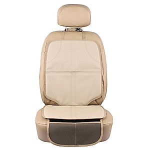 Viaviat Leather Car Seat Protector for Booster Durable Waterproof Protector Mat Large Auto Seat Cover with Storage Pocket for Child Toddler Safety Seat Baby Basket (Beige)