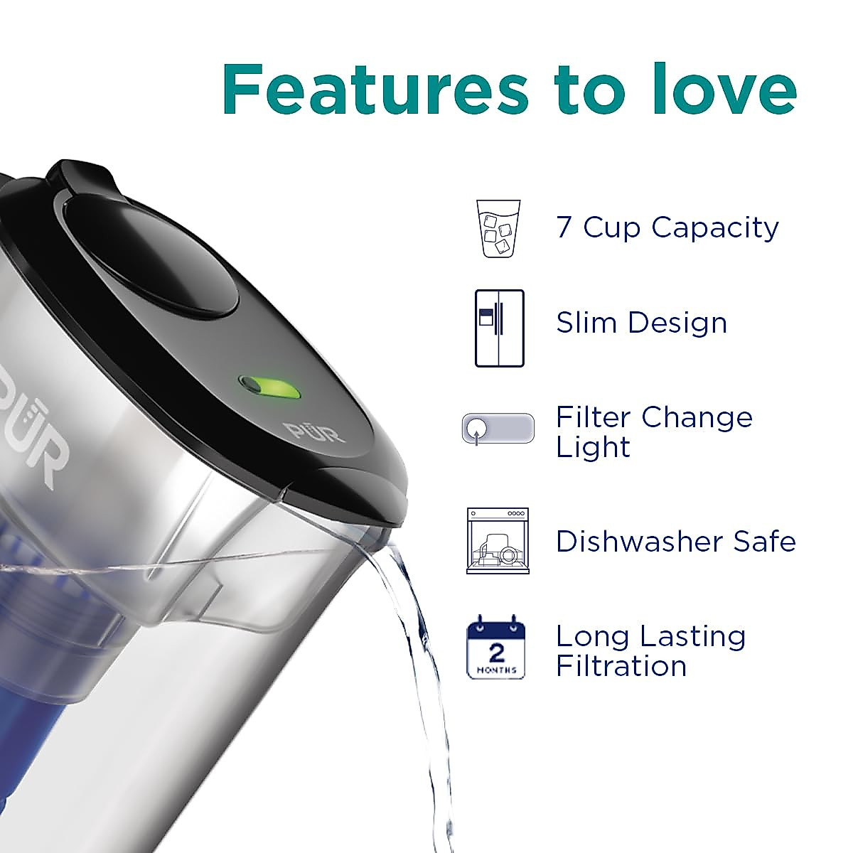 PUR PPT711B Ultimate Filtration Water Filter Pitcher, 7 Cup (Black)