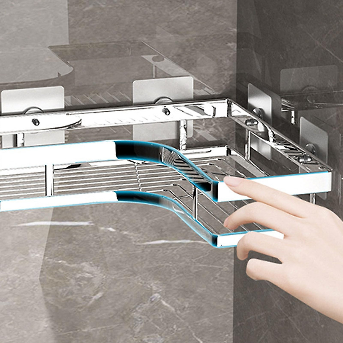 Shower Caddy Shelf, Stainless Steel Bathroom Corner Shelf No Drilling Corner Bath Organizer with Non Marking Adhesives for Home