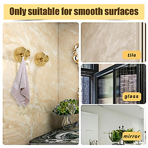 PEUTIER 2pcs Suction Cup Hooks, Premium Stainless Steel Suction Cup Hooks Shower Hooks Suction Cup Bathroom Towel Coat Hook Suitable for Glass Mirror Smooth Surface(Gold)