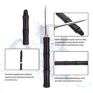 304 Stainless Steel Ice Pick Puer Puerh Tea Knife Tea Cake Pick Tool with Safety Cover Solid Bamboo Handle for Breaking Ice Kitchen Tool, Bartender, Picnics, Camping (Black)