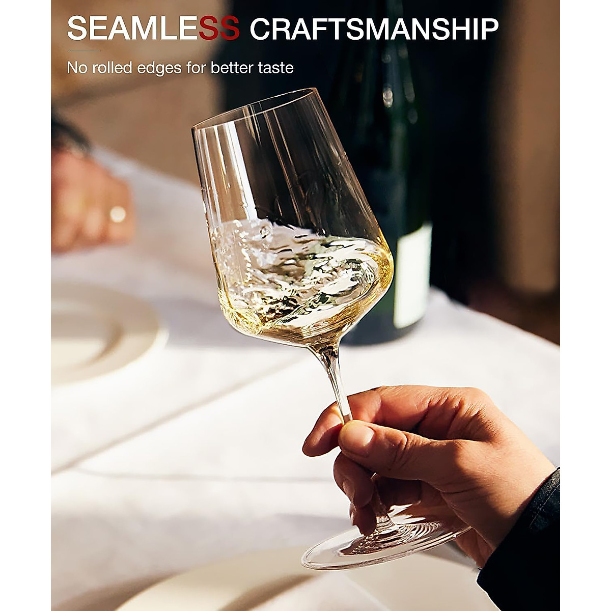 LUNA & MANTHA Wine Glasses Set of 4, 15 oz Hand Blown Crystal Red Wine Glasses, White Modern Wine Glasses with Stem, Ideal Gift for wine Set, Toasting at Weddings or Birthdays