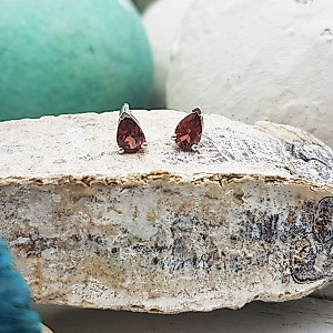 Dazzlingrock Collection 6x4mm Each Pear Cut Garnet Ladies Solitaire Teardrop Stud Earrings, Sterling Silver