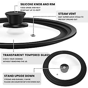Universal Silicone Lid for Pots, Pans and Skillets From 7" to 12", Tempered Glass Pot Pan Lid Fits for 3 Sizes (7",8",8.5")