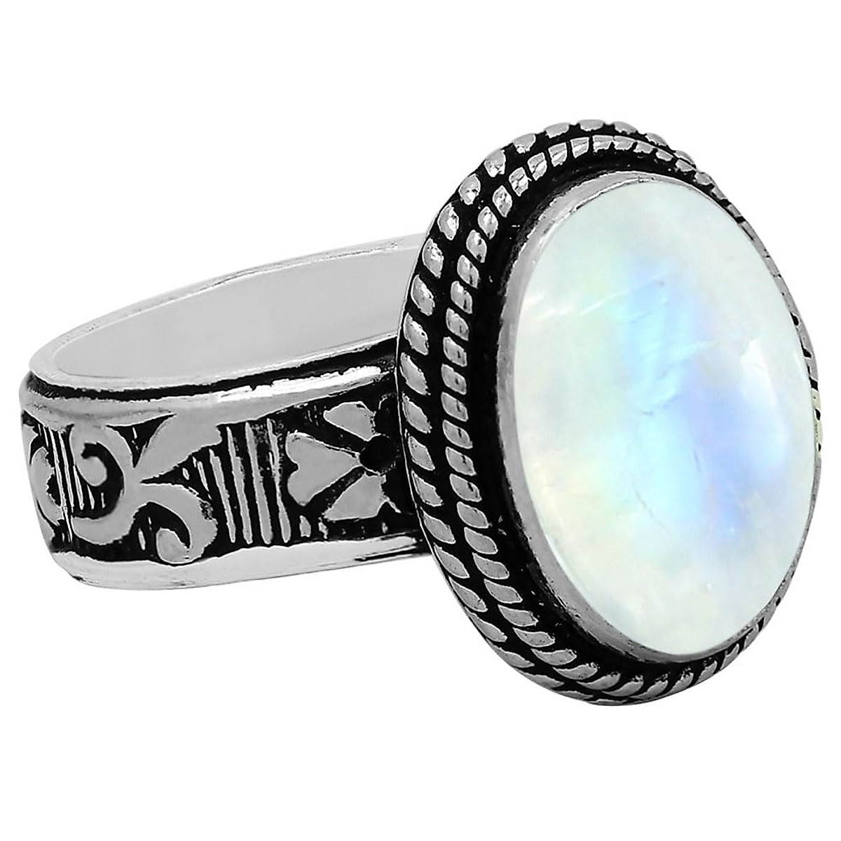 Moonstone Sterling Silver Plated Handmade Ring Ring Size 8 Sterling Silver Plated For Women, White Moon Stone June Birthstone Southwest Bohemian Jewelry Christmas Mother's Day Gifts For Her