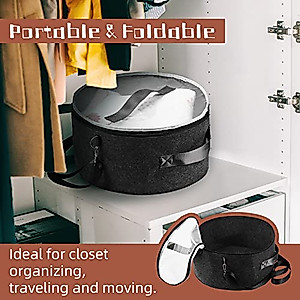 Pehciroe Hat Boxes for Women & Men Storage Large Felt Hat Boxes Storage Round Foldable Hat Carrier Travel Cowboy Hat Storage Box Storage for Hats Toy Clothes with Lid, Gray