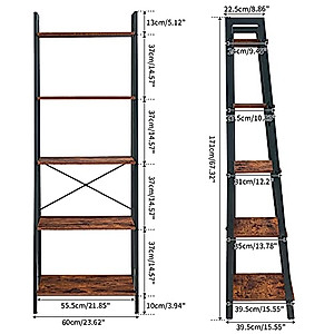 YMYNY Industrial Ladder Shelf, 5+6-Tier Bookcase with Metal Frame, 78.7"+67.3" Open Bookshelf, HTMJ017H+RF-TM018