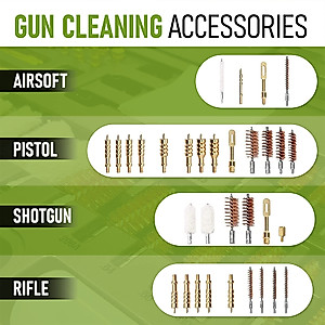 ZONWISH Brass Jags Universal Gun Cleaning Kit with Large Gun Mat and Pen Light -Rifle Kit with Sturdy Travel Case & 100 Cleaning Patches for All Caliber Rifle Pistol Handgun & Shotgun