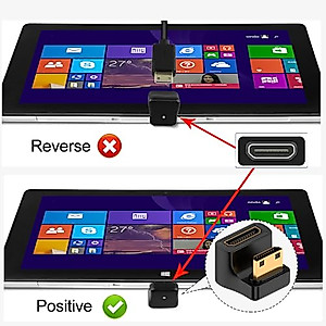 QIANRENON 8K Mini HDMI U Shape Angle Adapter UHD2.1 Mini HDMI Male to Mini HDMI Female 180 Degree Down HD Display Connector, LED Light, for DSLR Portable Camcorder Tablet PC, (Positive)