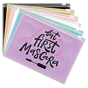 BRAWNA 60 PCK Makeup Bags Bulk - Zip Lock Plastic Cute Cosmetic Pouch - Makeup Travel Case for Lipstick, Lip Gloss, Makeup Brushes Set Kit Storage- Size 6x8 In