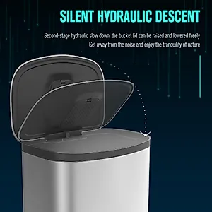 Ufurpie 13 Gallon/50L Trash Can with Foot Pedal, Stainless Steel Garbage Can with Soft-Close Lid, Garbage Bin Exquisite Oval Shape Cover Hands-Free for Kitchen, Bathroom, Office