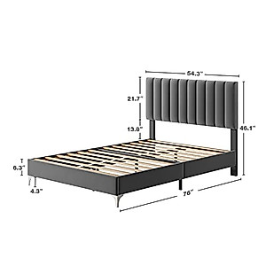 Amyove Full Size Bed Frame with Headboard, Velvet Upholstered Platform Bed Frame with Adjustable Headboard and Wooden Slats Support, No Box Spring Needed, Easy Assembly, Dark Grey (Full)