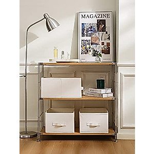 Large Fabric Storage Bins for SheIves, 16.9"D x 11.8"W x 8.26"H Odorless & Sturdy Closet Bins, Collapsible Cotton Linen Bins for Organizing Clothes, Toys, Books - 3 Pack, Beige