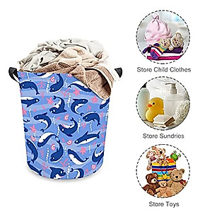 Cute Sharks Large Laundry Basket Hamper Bag Washing with Handles for College Dorm Portable