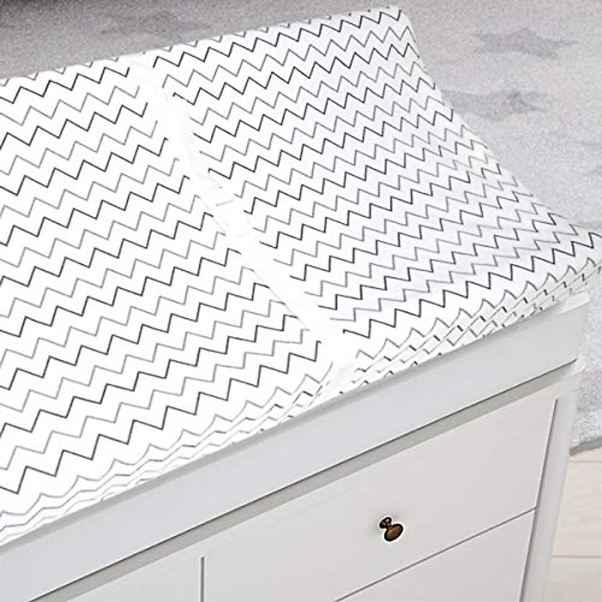 American Baby Company 2 Pack Printed 100% Cotton Knit Fitted Contoured Changing Table Pad Cover - Compatible with Mika Micky Bassinet, Gray Stars and Zigzag, for Boys and Girls