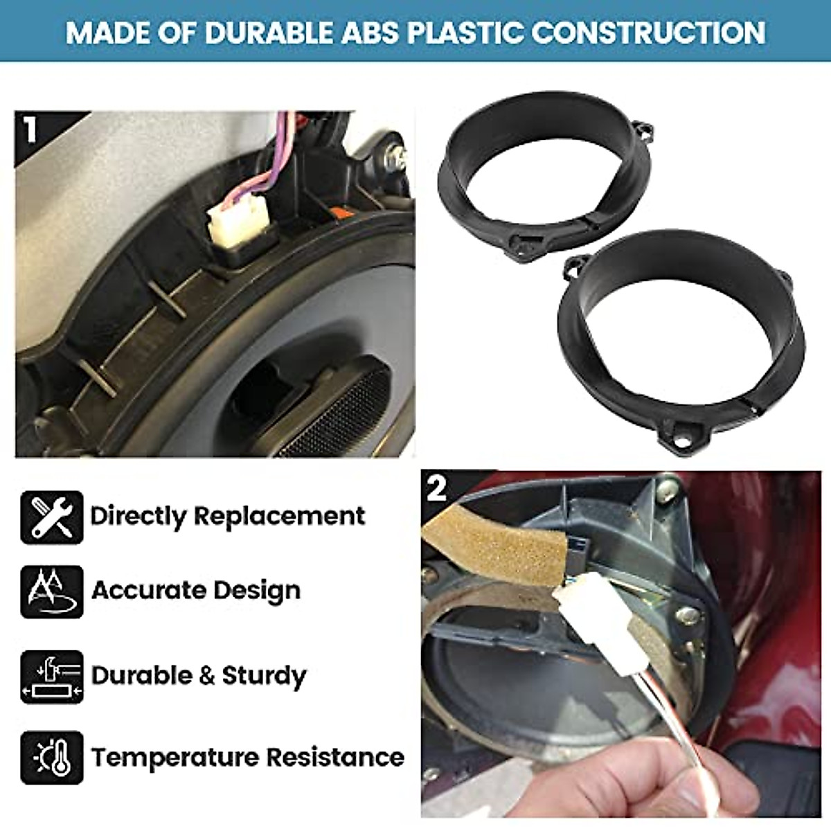 RED WOLF 6.5 Inch Door Speaker Adapter Spacer Ring Speaker Wire Harness Connector Compatible with Toyota 1998-2015, Scion 2004-2014 Aftermarket Speaker Adapter Bracket Wiring Cable Plug Install