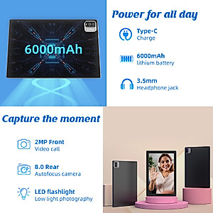 2024 Newest 10 inch tablet, Computer Tablets, Android Tablets with Case, 6GB+128GB+1TB Expand, Quad-Core, Dual Camera, IPS HD Touch Screen, BT 5.0, 2.4G+5G+Wi-Fi 6, Game, Google GMS