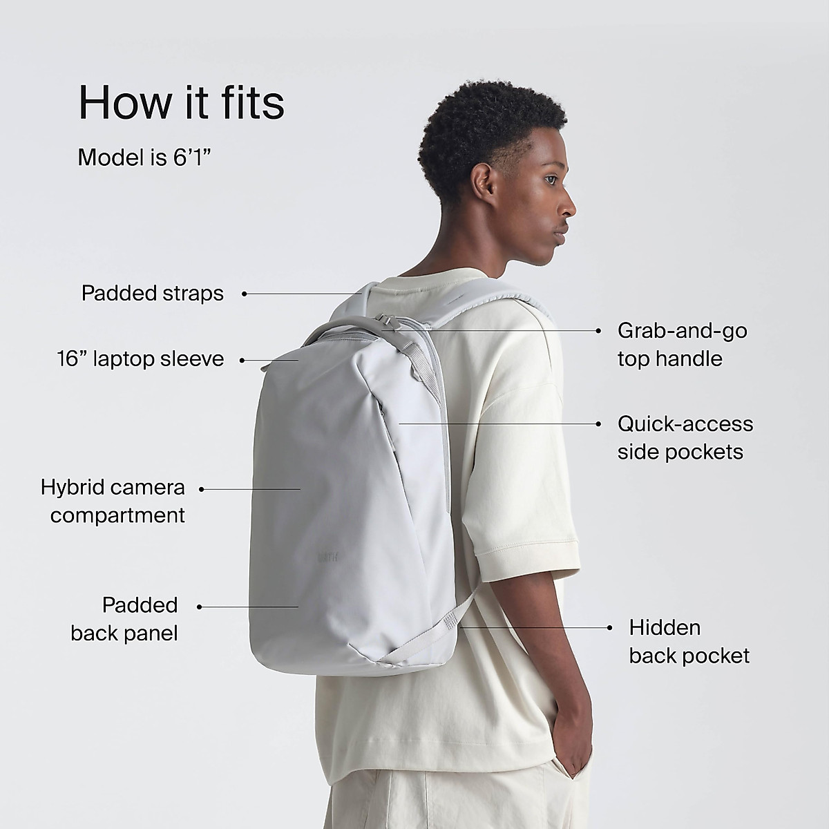 Urth Norite 24L Backpack – 15” Laptop Bag, Weatherproof + Recycled (Ash Grey)