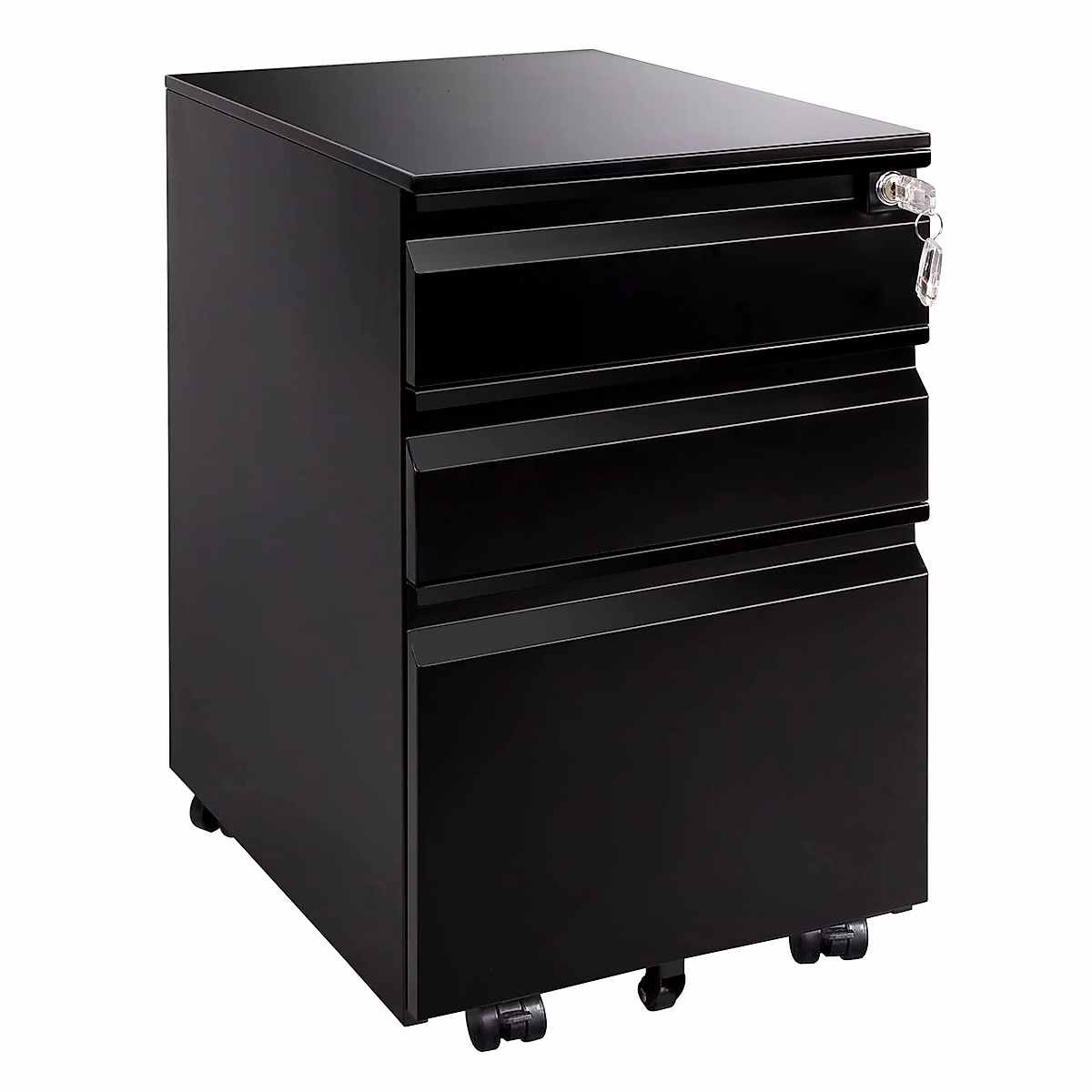 3 Drawers Filing Cabinet Office Drawers with Keys 19.69 D x 15.35" W x 23.62" H, Fully Assembled,Heavy Duty Filing Cabinet Vertical File Under Desk for Legal/Letter/A4 File, (Black)