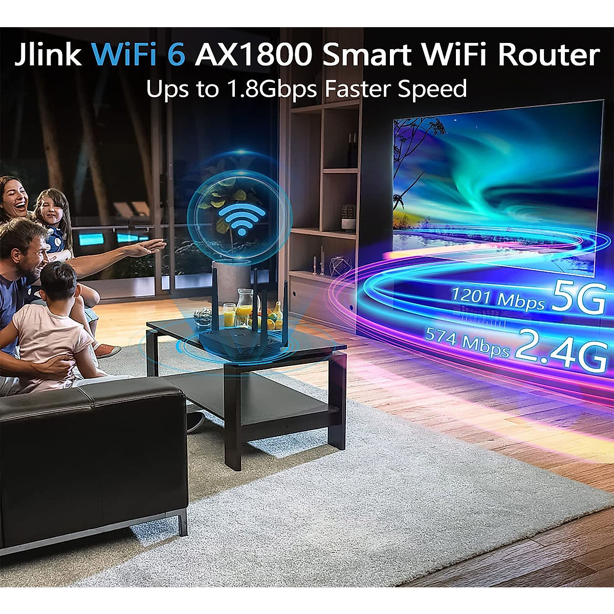 WiFi 6 Router - Jlink 5Ghz 1.8 Gbps Smart Wireless Wi-Fi 6 Router AX1800, 4-Stream 8K Computer Internet Router for Home, Dual Band TWT 100M Router Up to 1700 sq. ft, WPA3 IPV6 Security, 128 Devices
