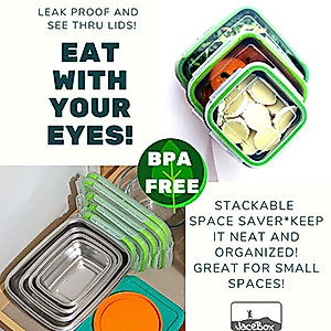 JaceBox Stainless Steel Containers - Adults Kids Square Set of 3 Leak Proof Bento Box Airtight Freezer Safe BPA FREE Metal Boxes New Snap On Latch Lids For Sandwiches Salads & Snacks by JaceBox