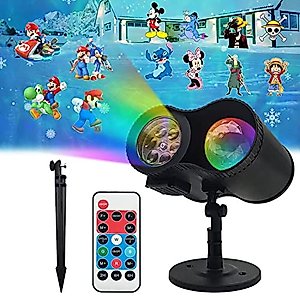 Yan-tech LED Night Light Projector 20 Films Remote Control Japan Anime Academic Titan Stitch RGB 6 Color 6 Mode Timer Ocean Wave Indoor House Decor Waterproof Outdoor Garden Lamp